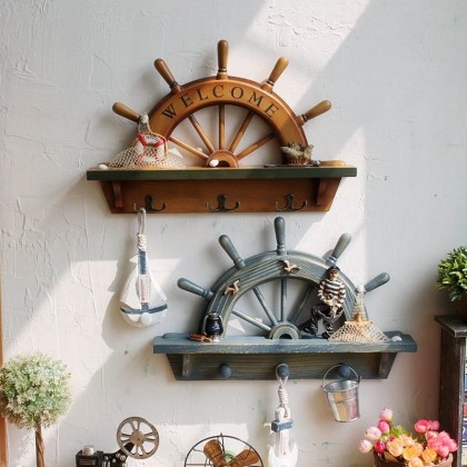 Creative Country Style Retro Rudder Helm Shaped Wooden Shelf Rack with ...
